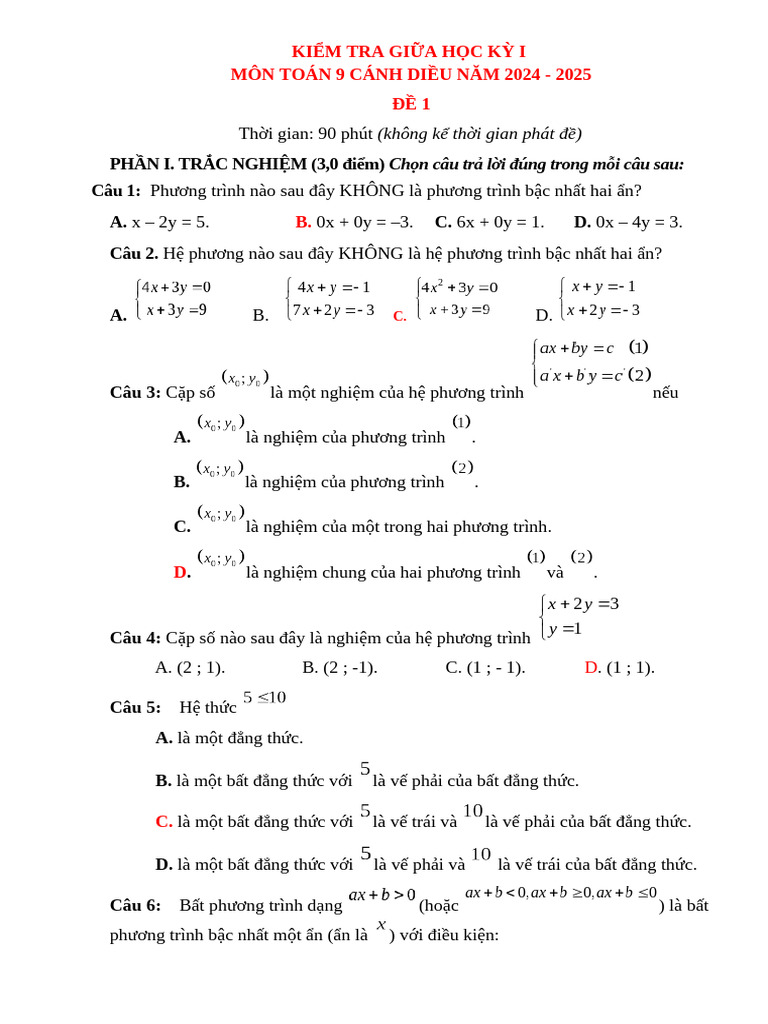 Bo de Thi gk1 Toan 9 CD | PDF