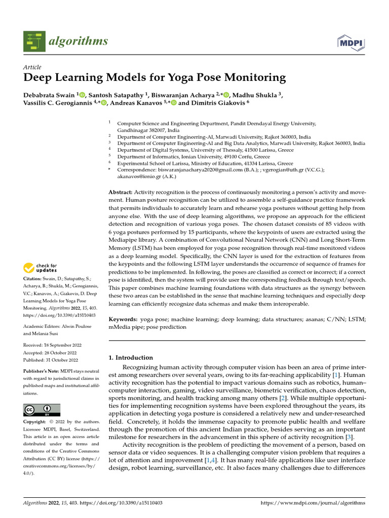 Deep Learning Models for Yoga Pose Monitoring | PDF | Deep Learning ...