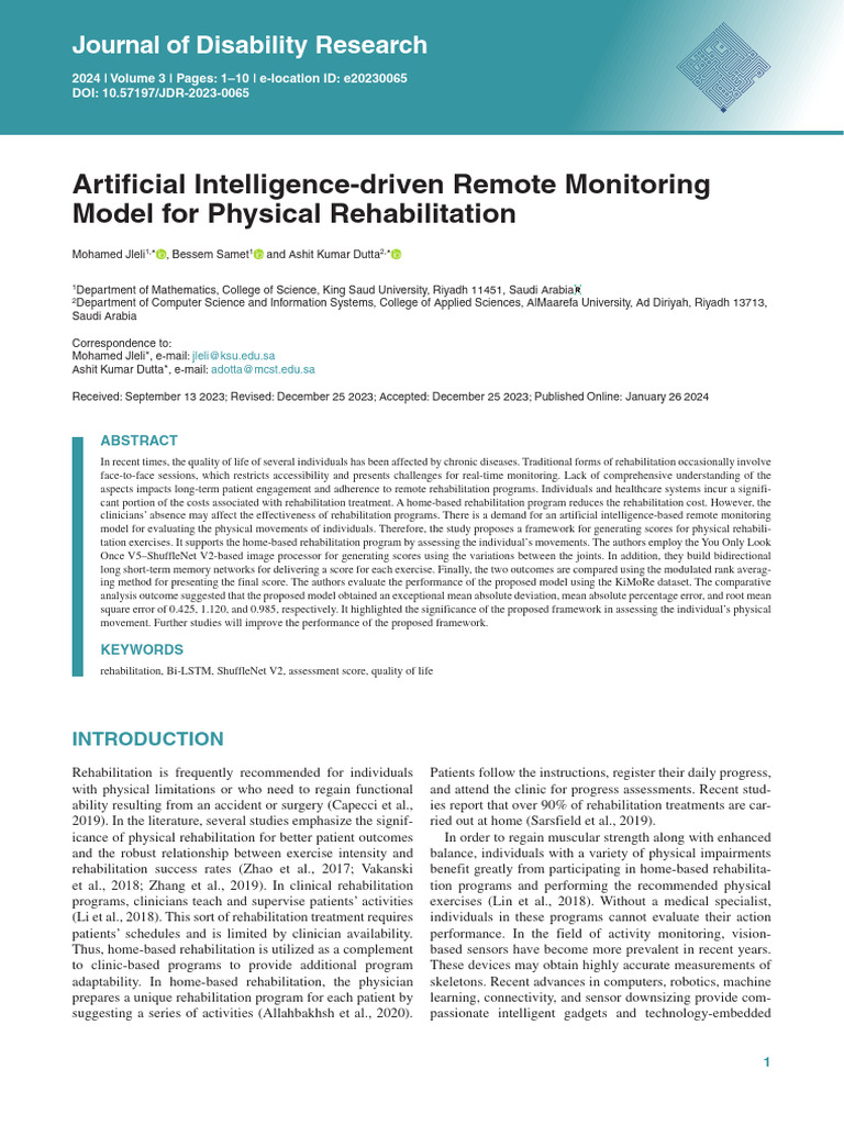 Artificial Intelligence-Driven Remote Monitoring Model For Physical ...