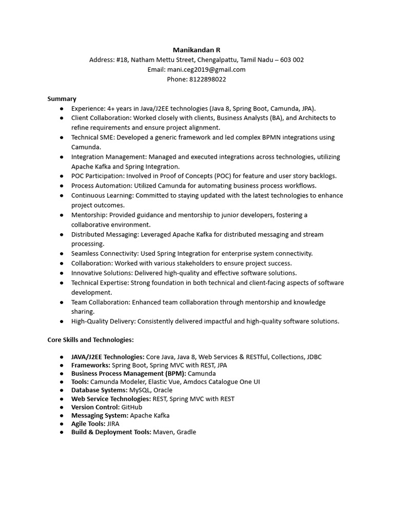 Manikandan R Resume Updated | PDF | Software Development Process | Business Process Management