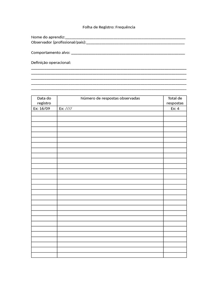 Folha de Registro Frequência | PDF