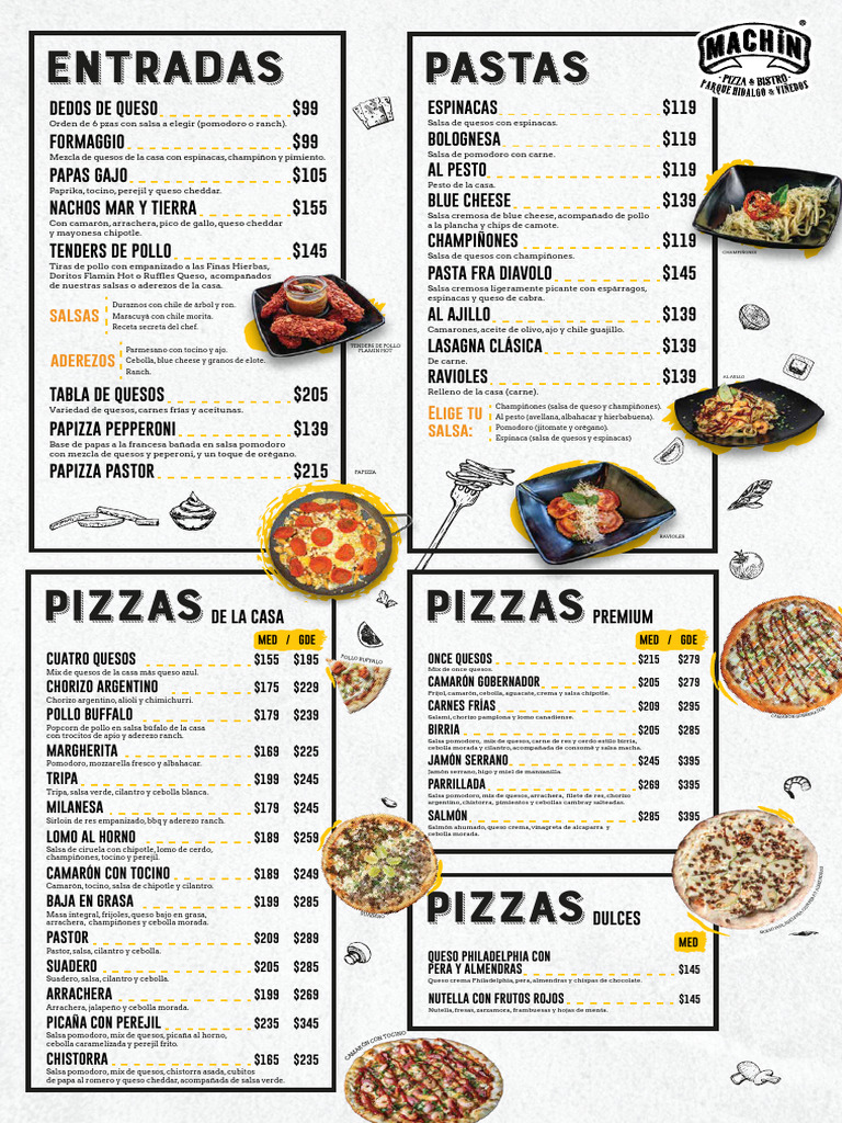 Menú Variado de Papizza: Entradas y Platos | PDF | Postres | Salsa