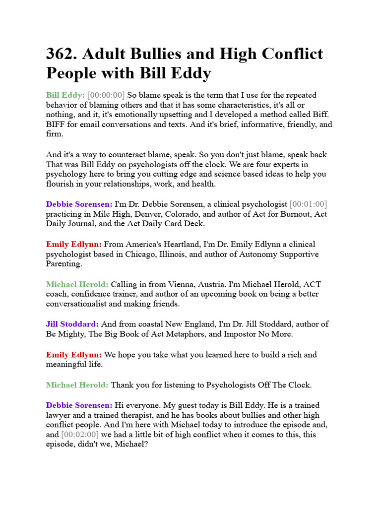362 Adult Bullies and High Conflict People With Bill Eddy Docx | PDF ...