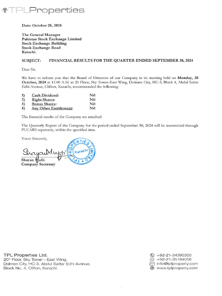 TPLP Financial Results For The Quarter Ended September 30, 2024 | PDF