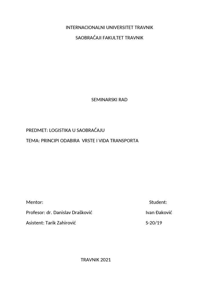 Logistika U Saobraćaju | PDF