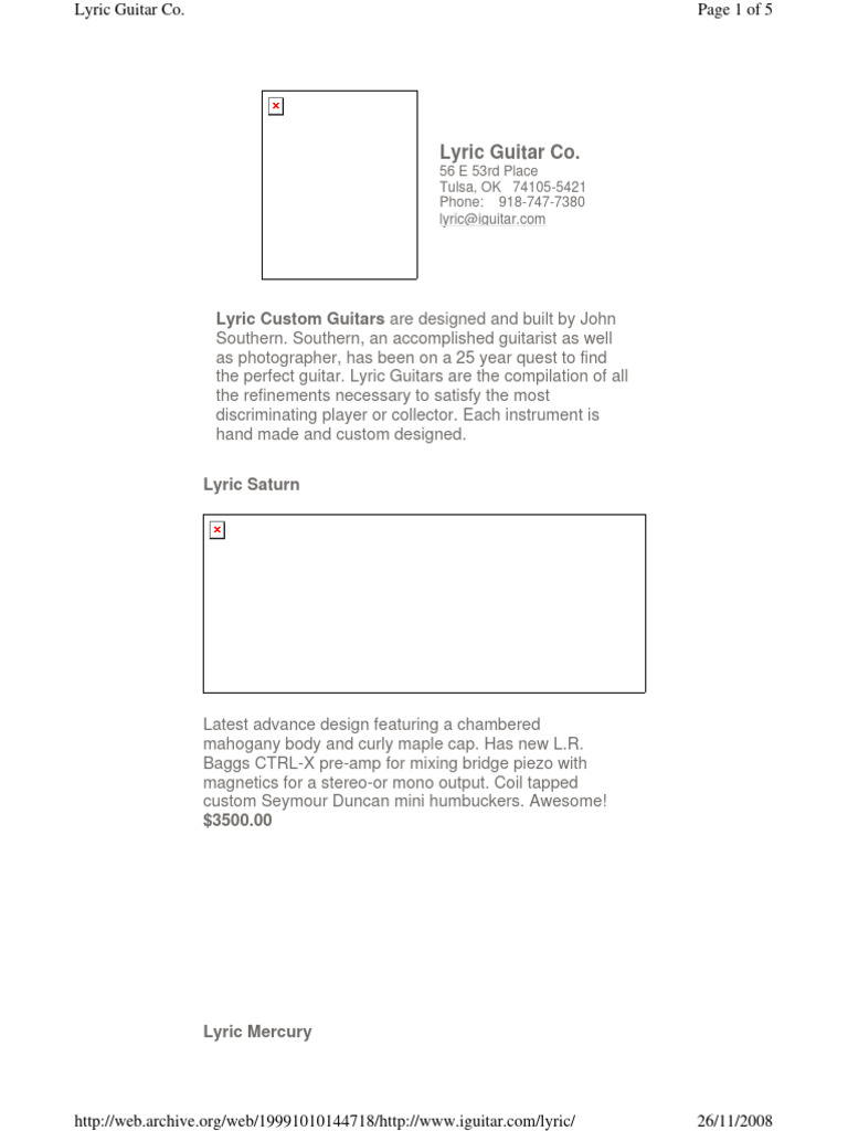 lyric_1998_specification_pricelist-1 | PDF | Guitars | String Instruments