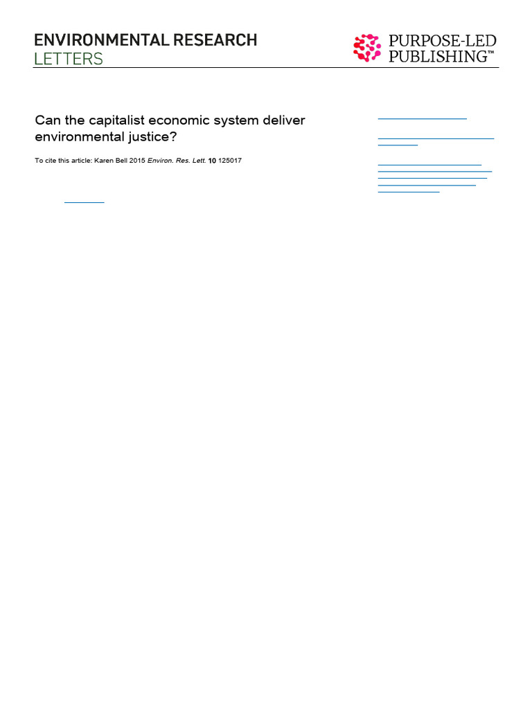 Capitalism and Environmental Justice Debate | PDF | Capitalism | Economies