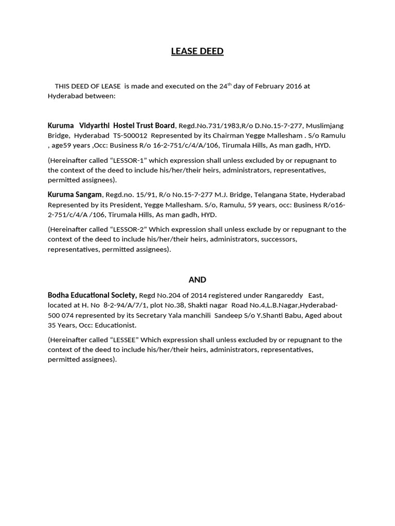 Lease Deed Example | PDF