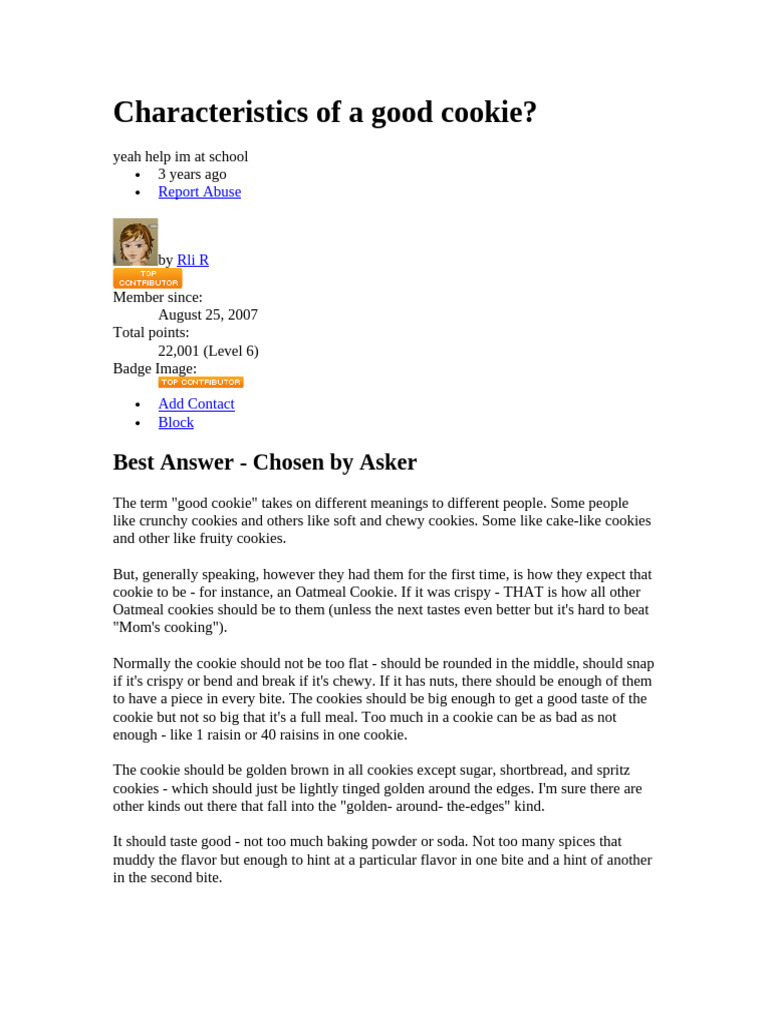Characteristics of a Good Cookie | PDF | Cooking, Food & Wine
