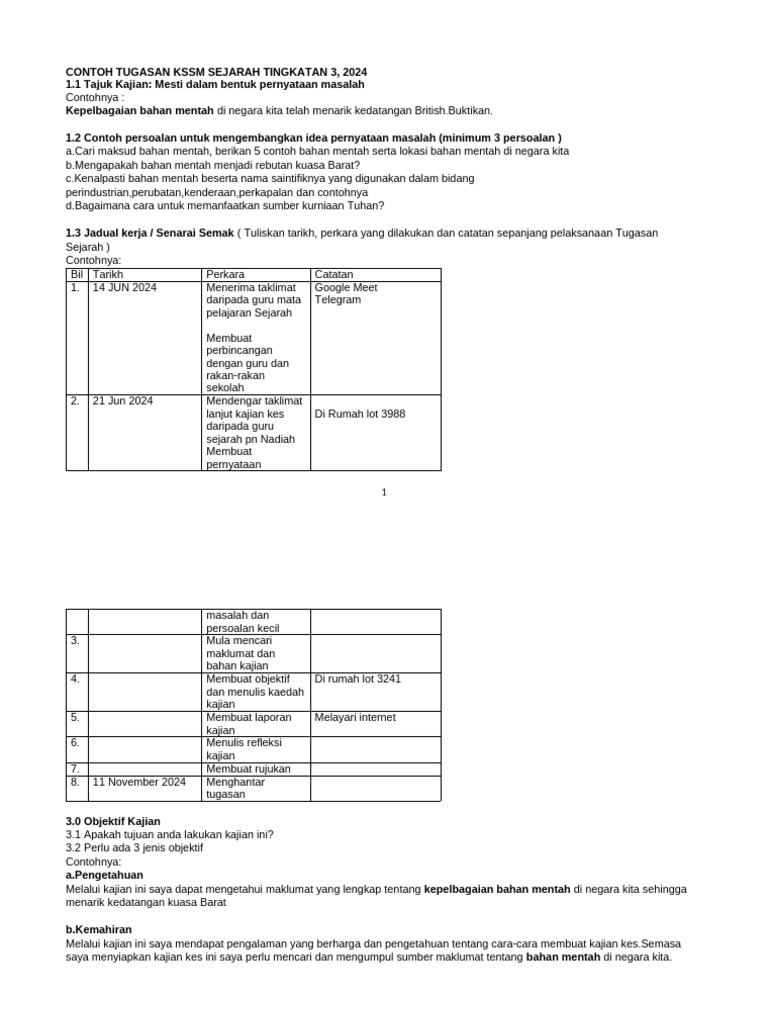Contoh Tugasan KSSM Sejarah t3 ( | PDF
