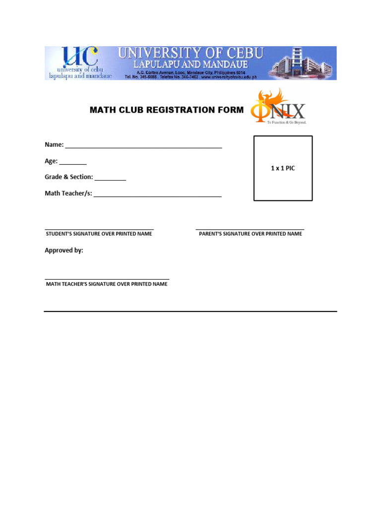 Math Club Registration Form Copy | PDF