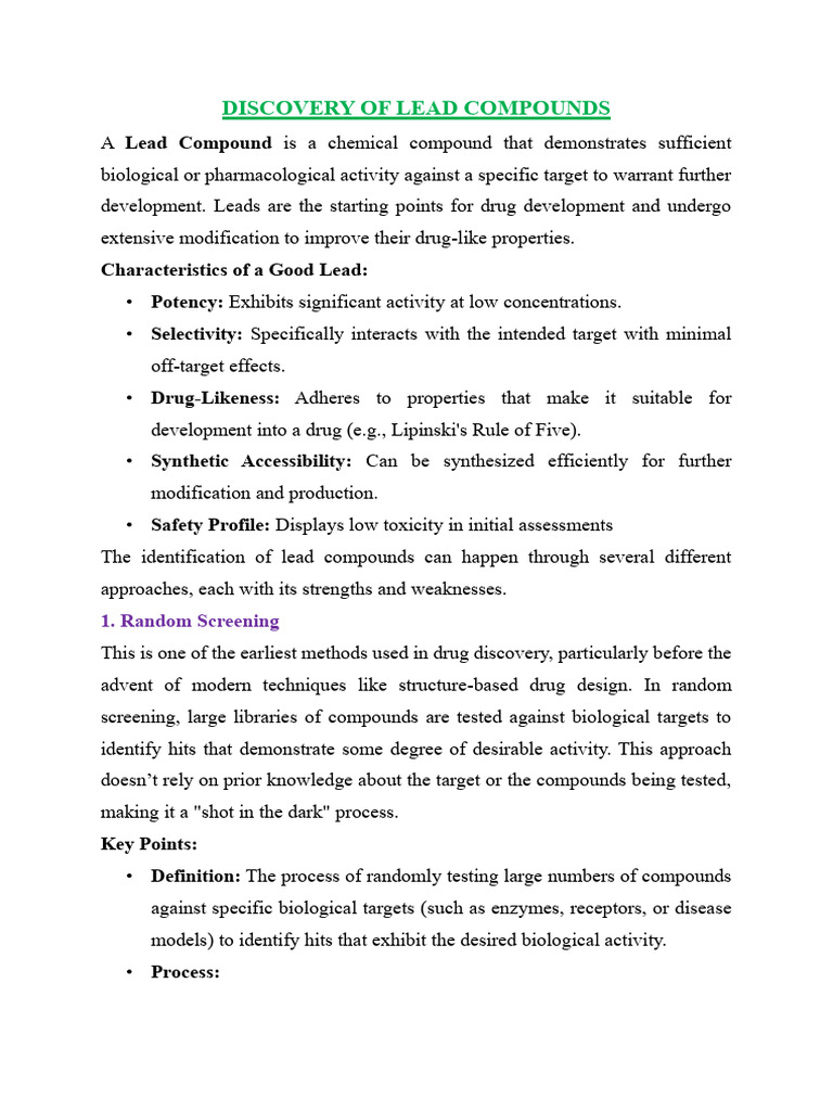 Lead Compound Discovery in Drug Development | PDF | Drug Discovery ...