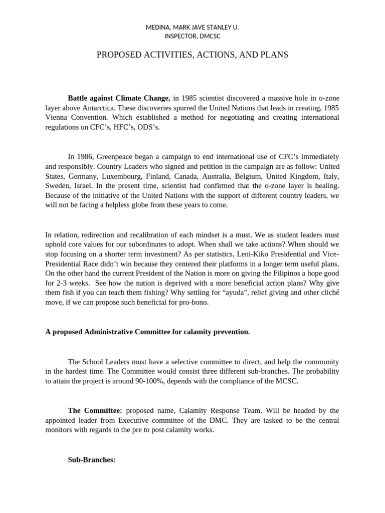 Proposed Activities, Mark Medina | PDF