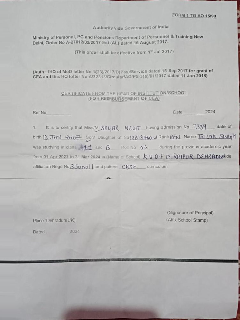 CEA Reimbursement Certificate | PDF