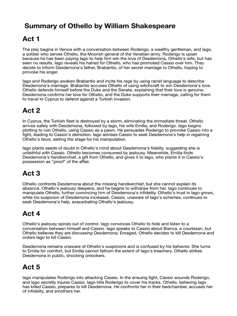 Summary of Othello by William Shakespeare | PDF | Othello | Iago