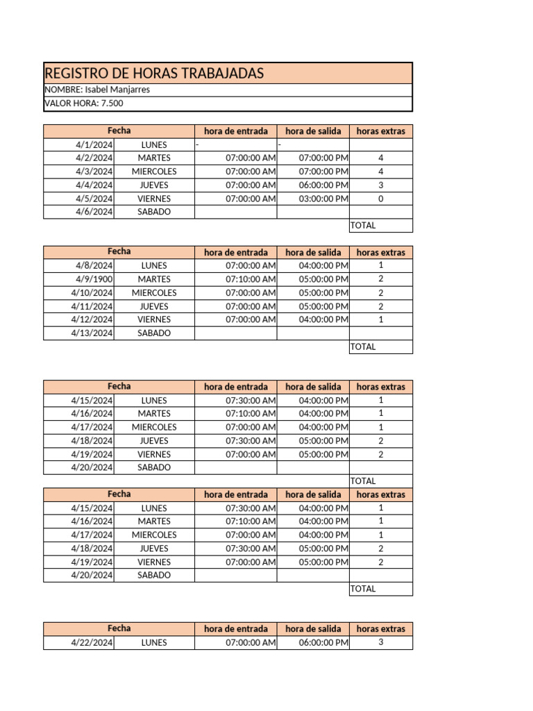 Registro de Horas Trabajadas-1 | PDF