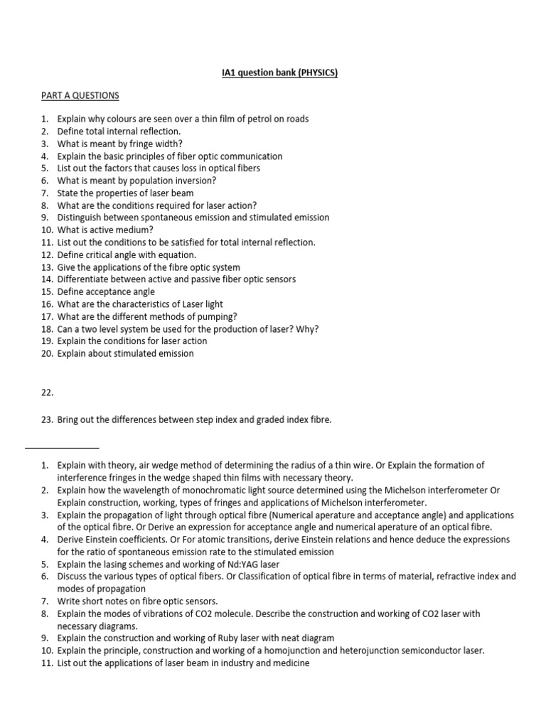 Question Bank Physics | PDF | Laser | Optics