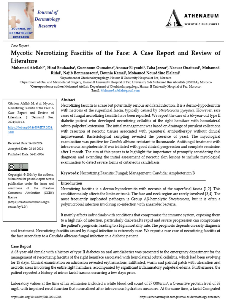 Mycotic Necrotizing Fasciitis of The Face A Case Report and Review of ...