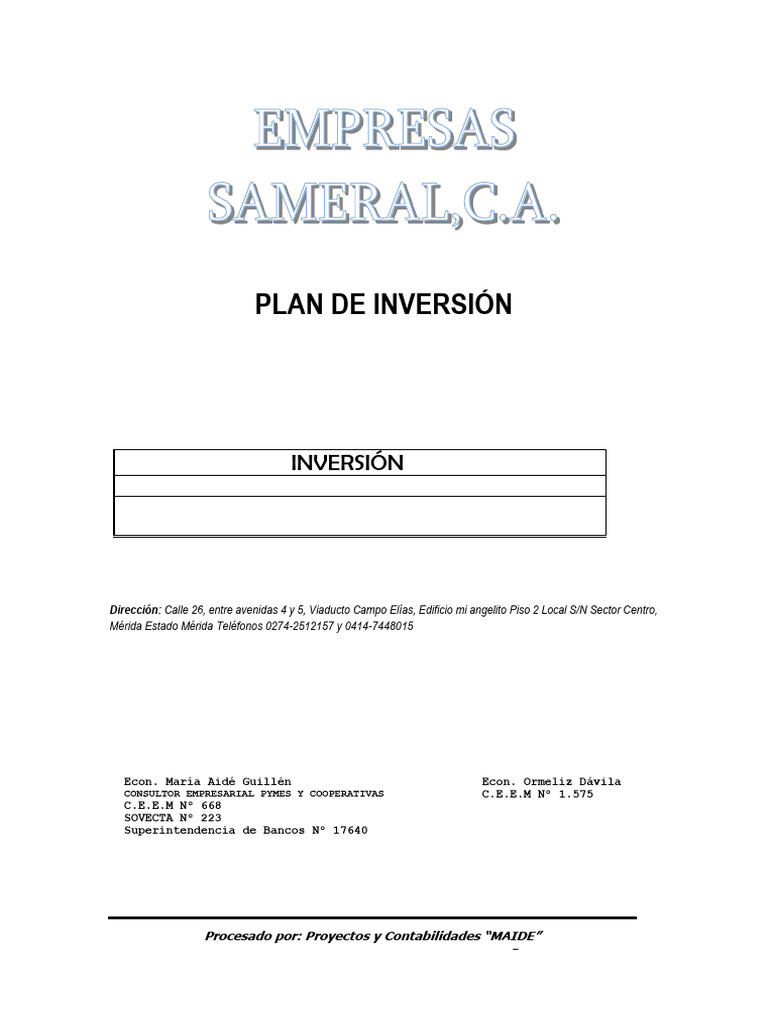 Plan de Inversion Empresas Sameral C | PDF | Business | Inversiones