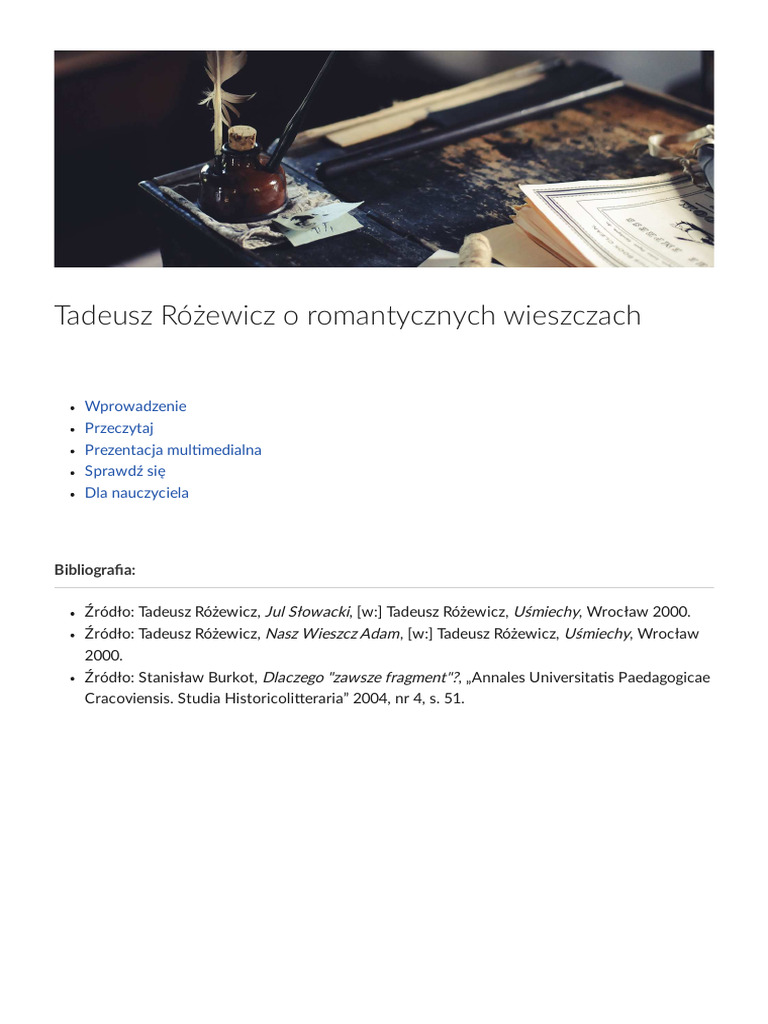 Tadeusz Rozewicz o Romantycznych Wieszczach | PDF