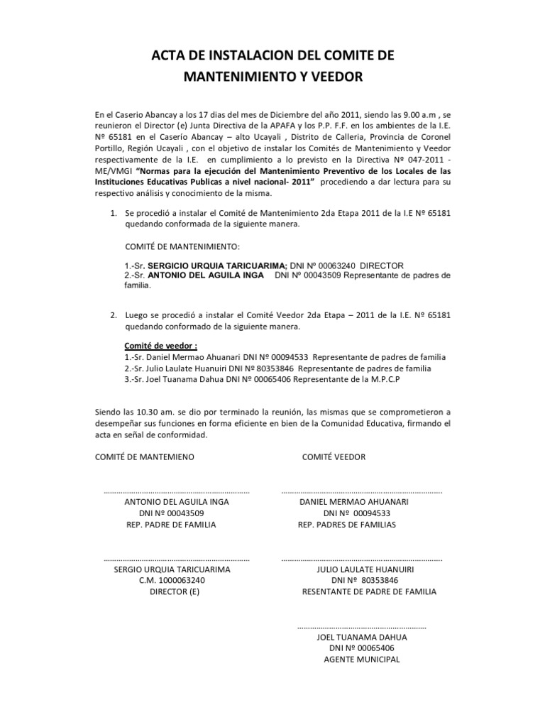 Acta de Instalacion Del Comite de | PDF