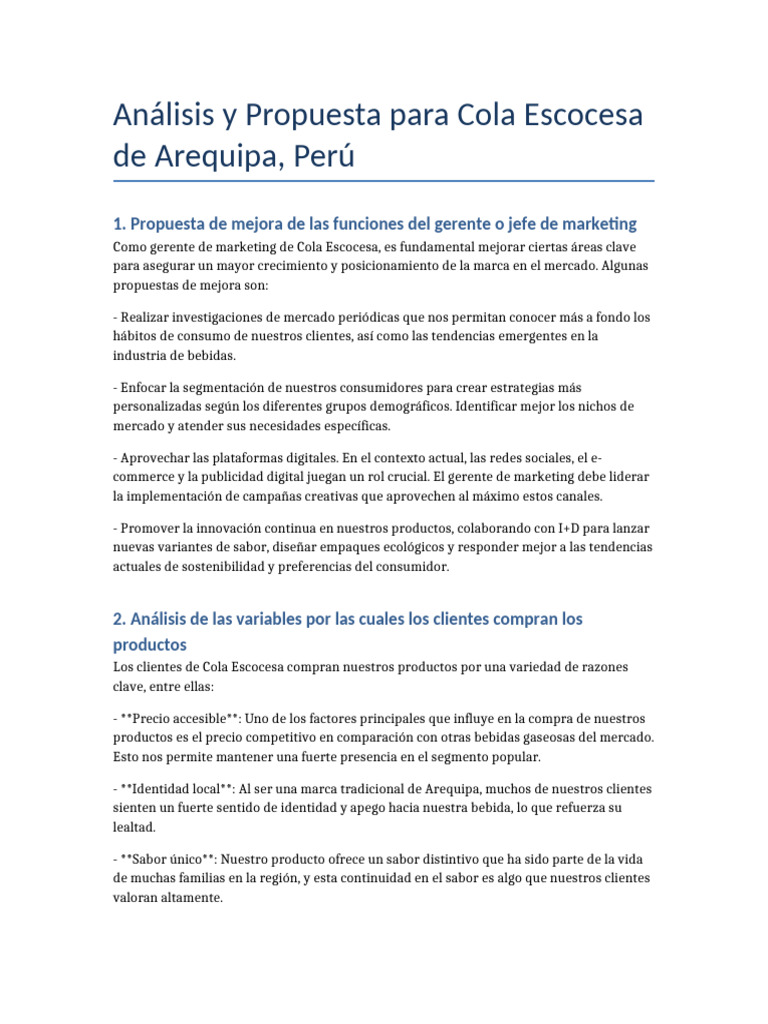 Propuesta Mejoras Cola Escocesa | PDF | Marketing | Marca