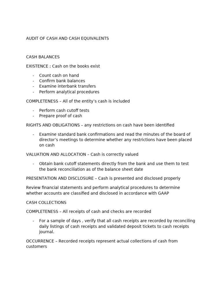 Cash Audit Procedures Guide | PDF | Banks | Debits And Credits