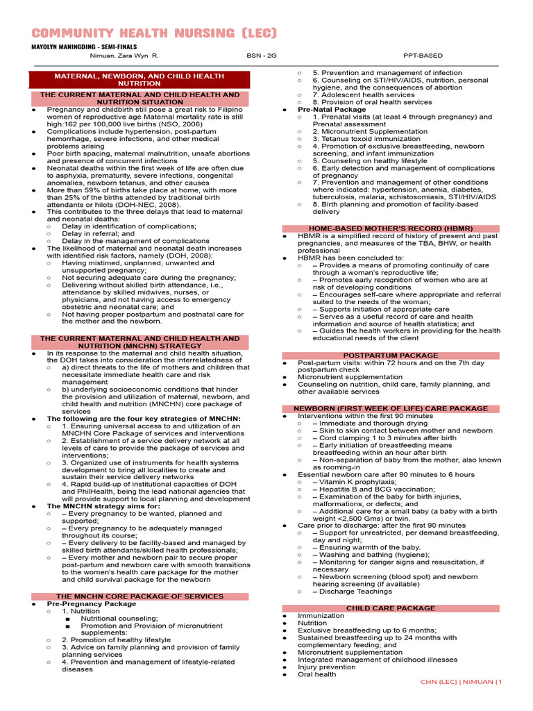 CHN-LEC-SEMIS | PDF | Maternal Health | Postpartum Period