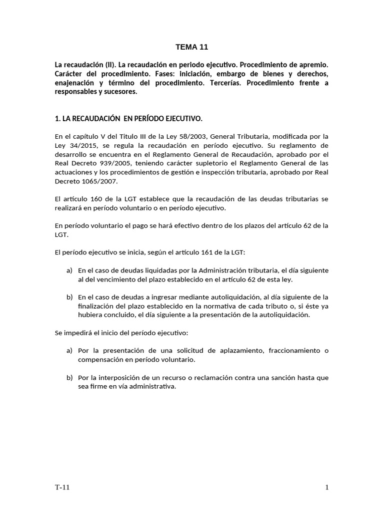 Procedimiento de Apremio en Recaudación Tributaria | PDF | Pagos | Estatuto de limitaciones