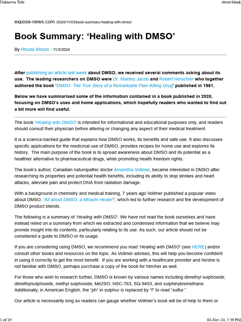 Book Summary; Healing with DMSO | PDF | Dimethyl Sulfoxide | Antioxidant