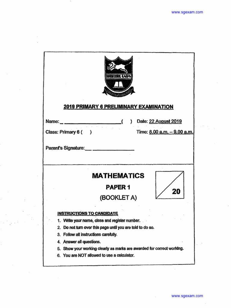 2019-P6-Maths-SA2-Tao Nan | PDF