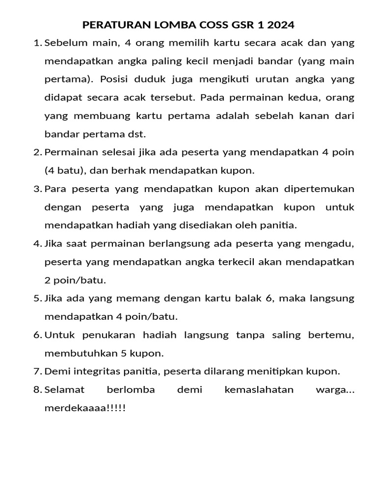 Peraturan Lomba Coss GSR 1 | PDF | Olahraga & Rekreasi | Griya & Taman