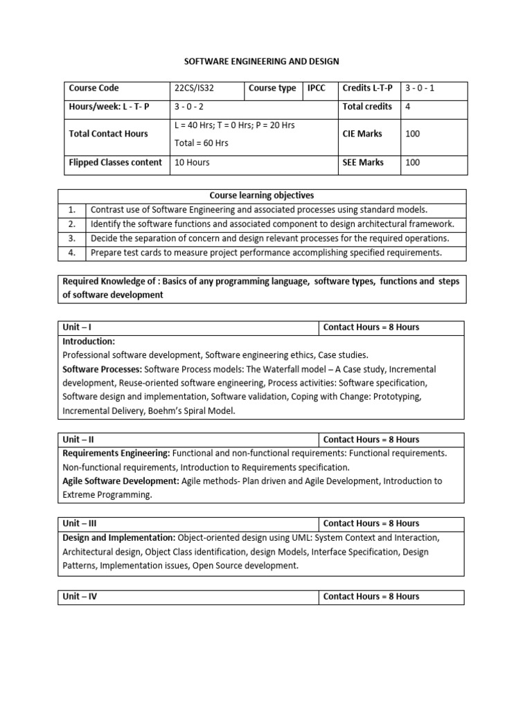 Syllabus SED ISE 2022 Scheme | PDF | Agile Software Development | Software Development Process