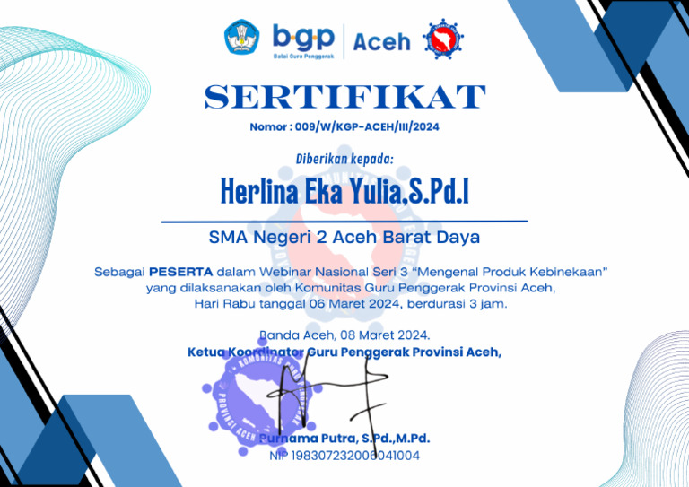 Herlina Eka Yulia, S.Pd.I, SMA Negeri 2 Aceh Barat Daya - PNG | PDF