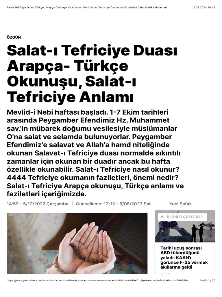 Salatı Tefriciye Duası Türkçe, Arapça Okunuşu Ve Anlamı: 4444 Salatı ...