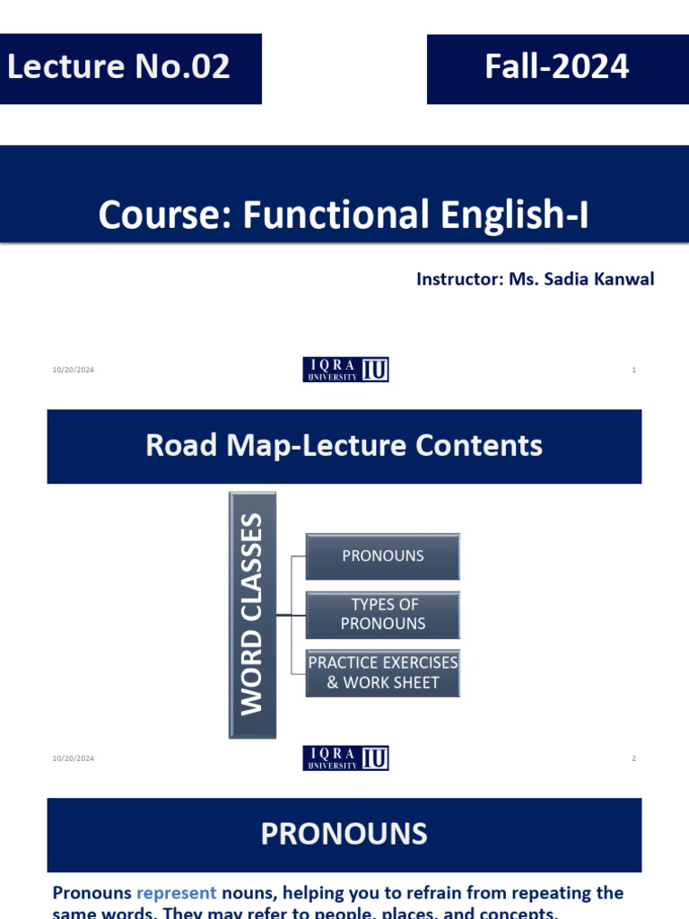 BSN Lecture No.02 Part-2 Word Classes - Pronouns & Types | PDF ...