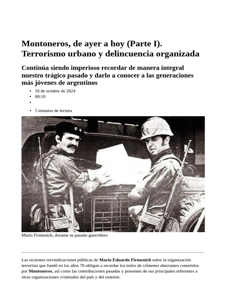 Montoneros: Terrorismo y Crímenes en Argentina | PDF | Organización de ...