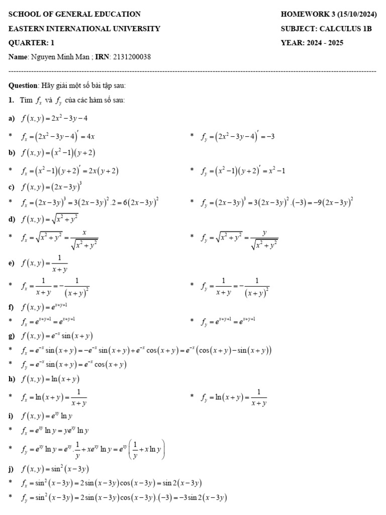 Math102 Homework 3 | PDF
