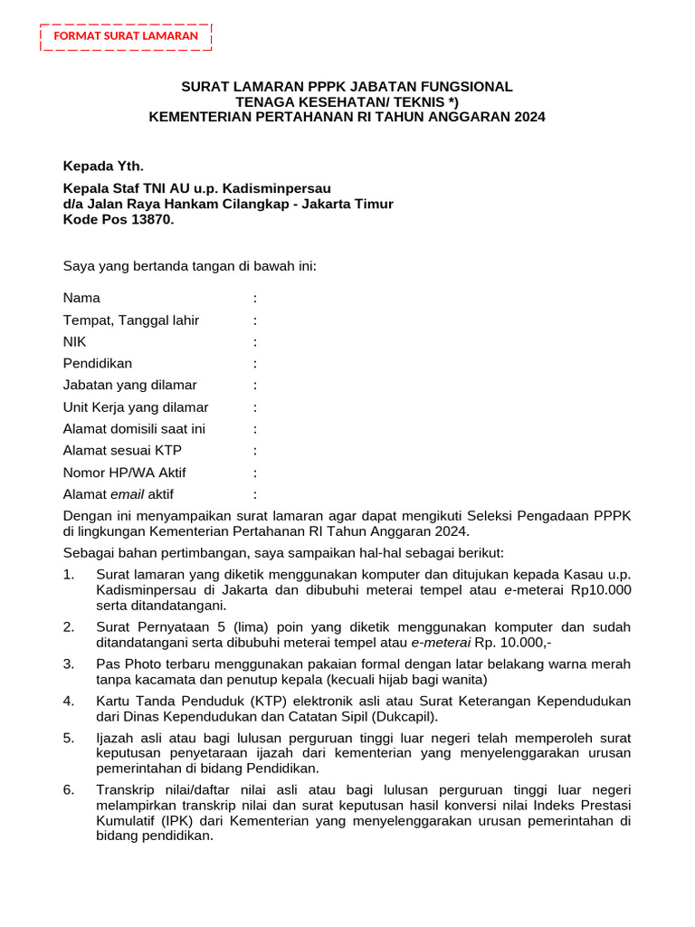 5 - Format Surat Lamaran - Uo Tni Au | PDF