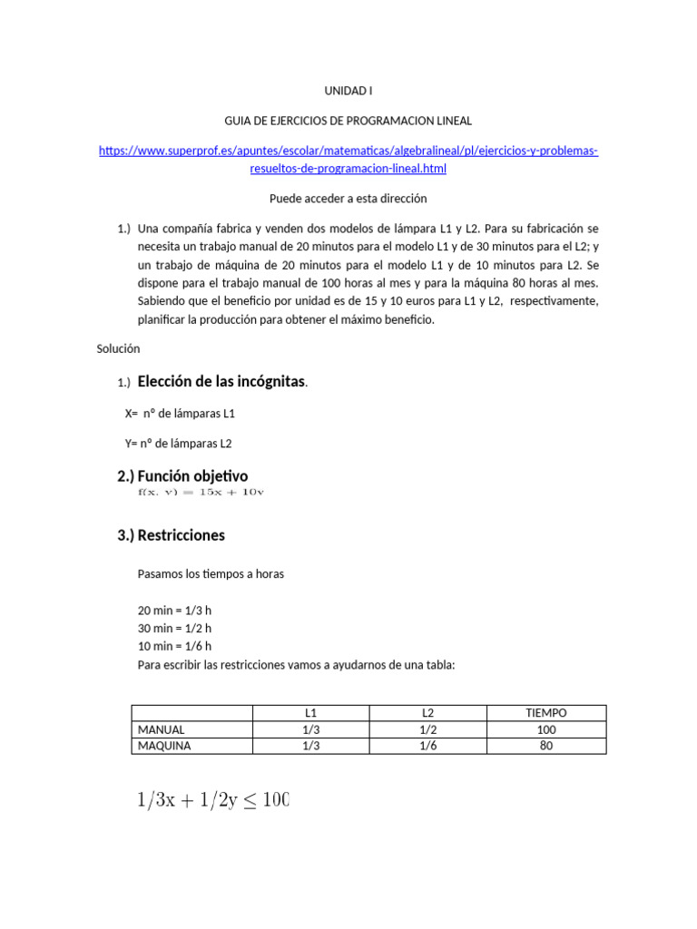 Guia de Ejercicios de Programacion Lineal | PDF | Oferta (economía) | Programación lineal