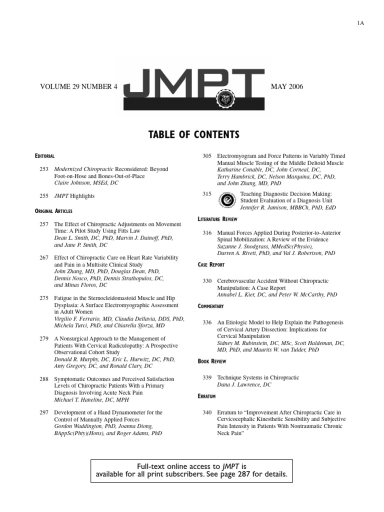 Table of Contents - Ymmt | PDF | Chiropractic | Clinical Medicine