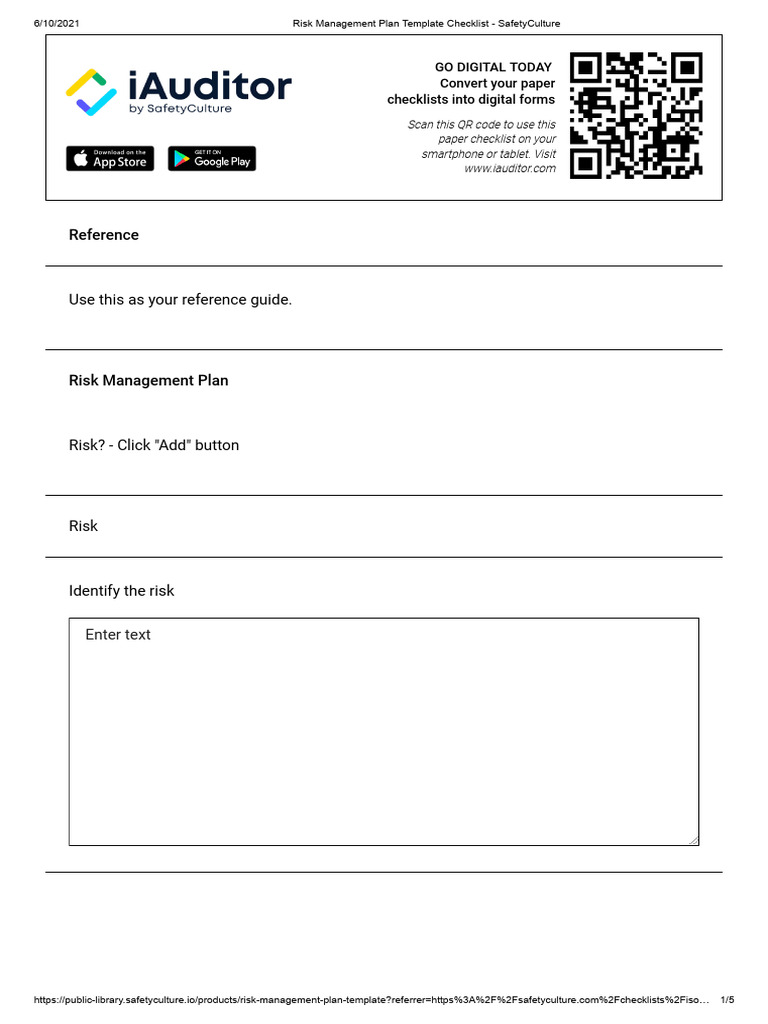 Risk Management Plan Template Checklist - SafetyCulture | PDF | Risk ...