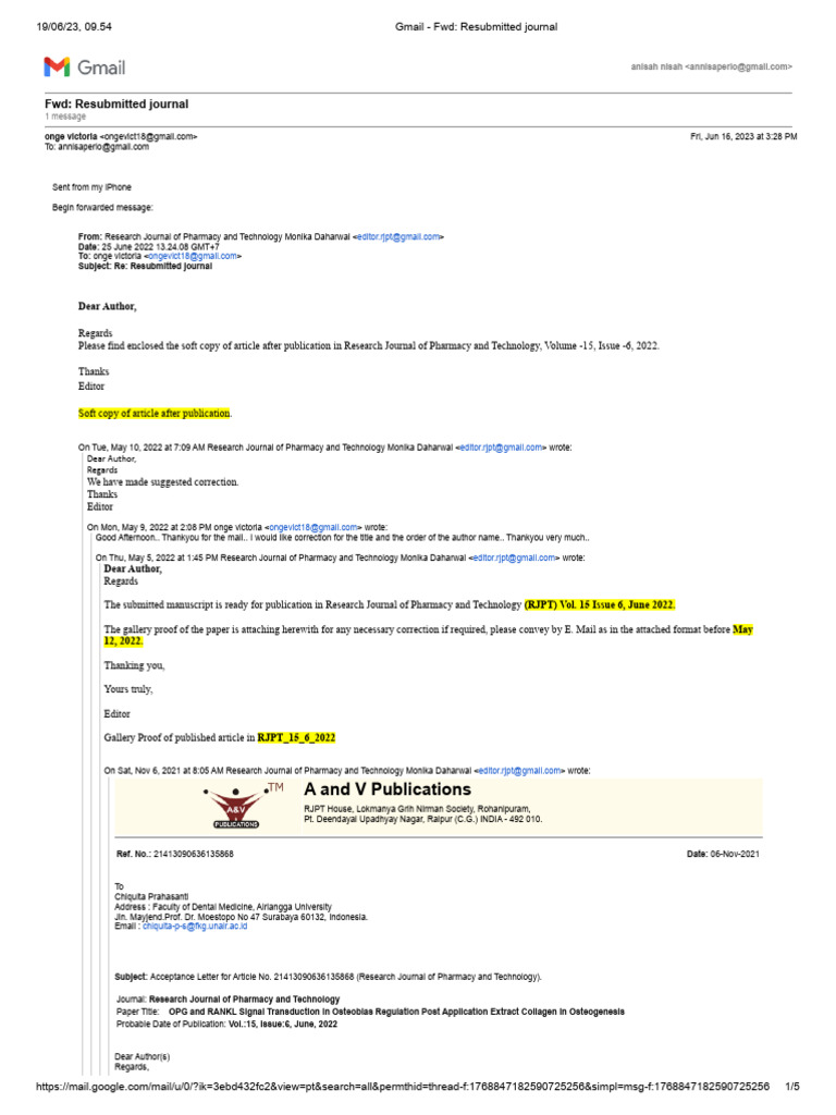 FWD: Resubmitted Journal: A and V Publications | PDF | Bone