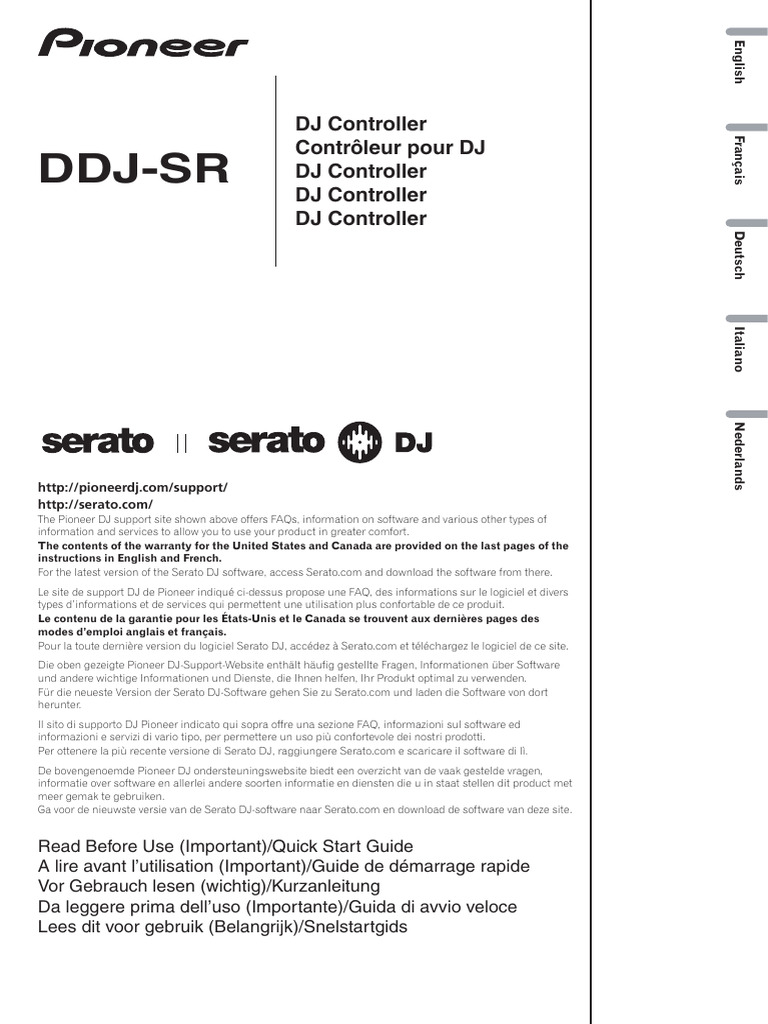 DDJ-SR Quickstart Manual NL EN FR DE IT | PDF | Electromagnetic Interference | Disc Jockey
