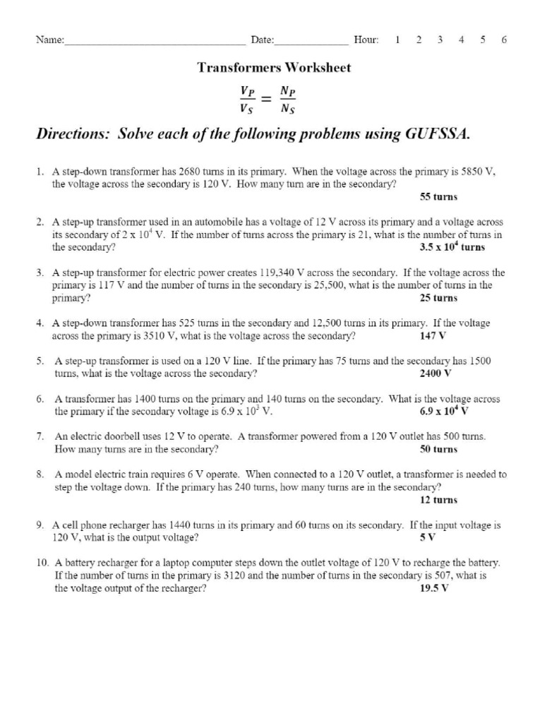 Transformer Worksheet | PDF