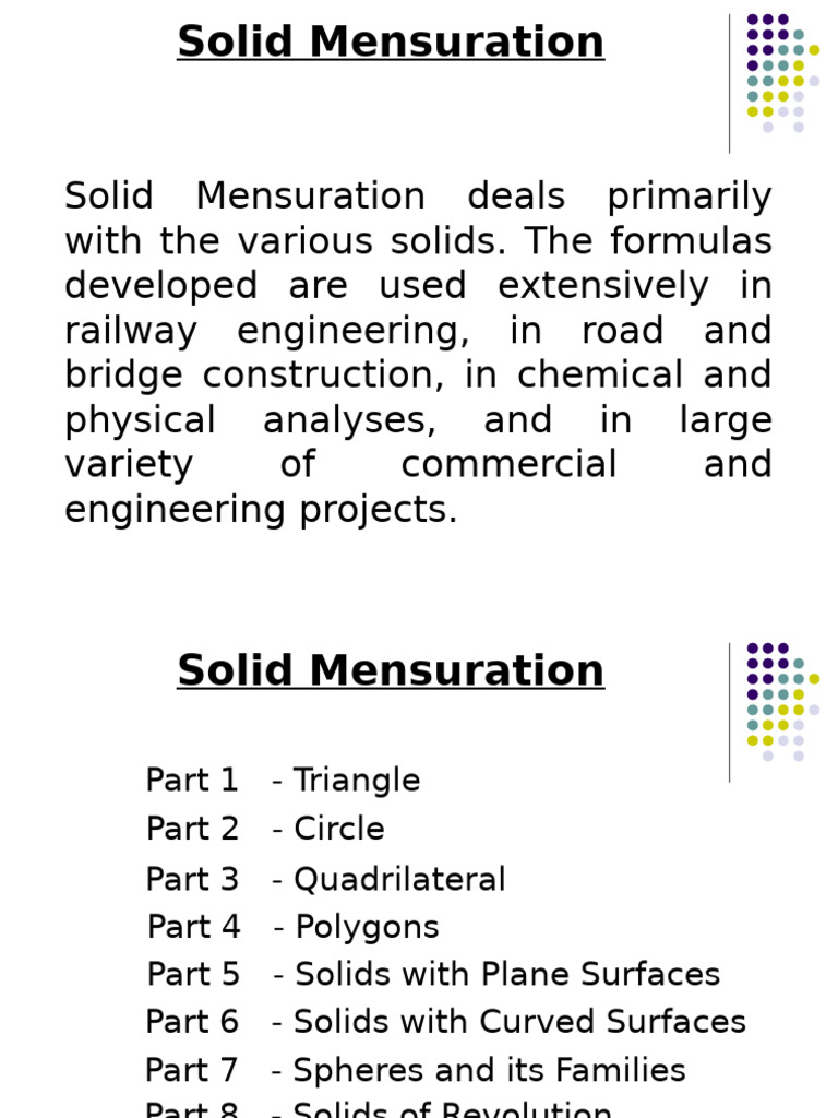 Solid Mensuration PPT Circle and Quadrilateral | PDF | Triangle | Area
