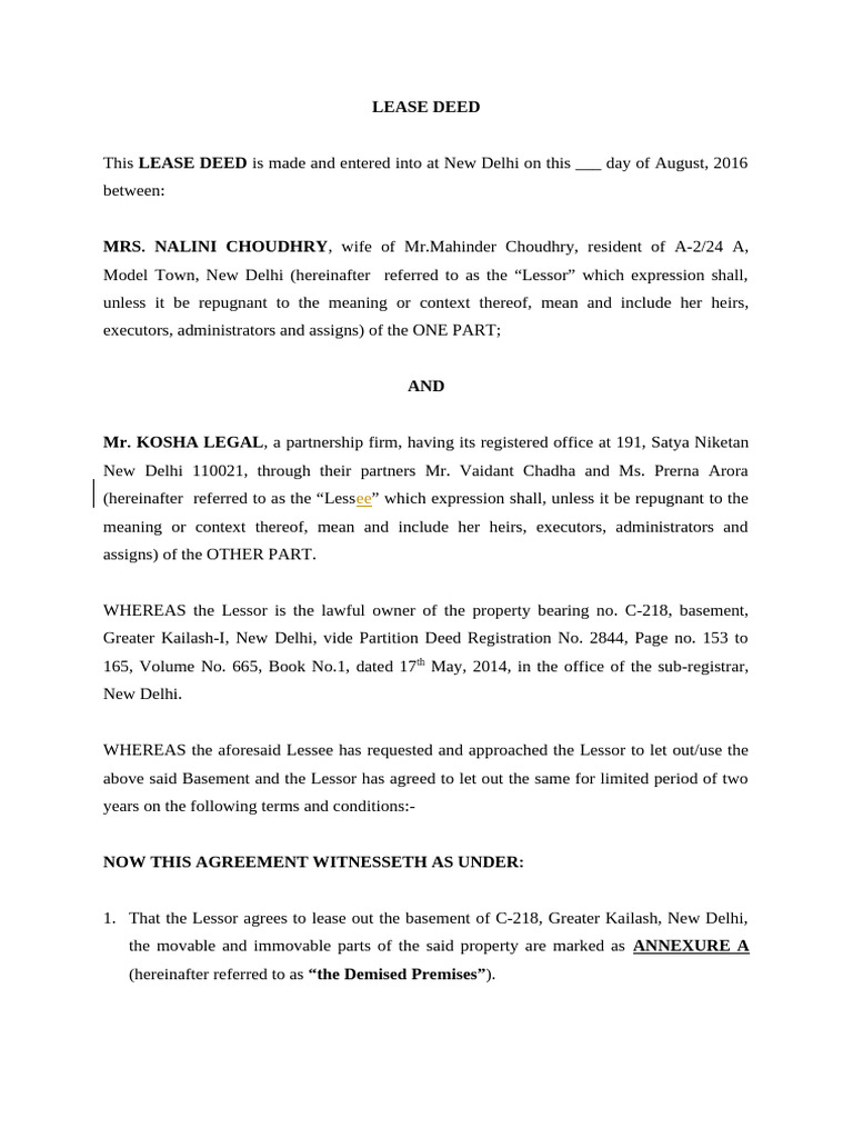 LEASE DEED | PDF | Lease | Arbitration