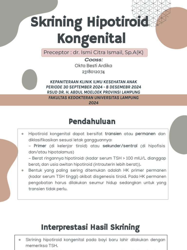 Skrining Hipotiroid Kongenital - Okta Besti Ardika | PDF
