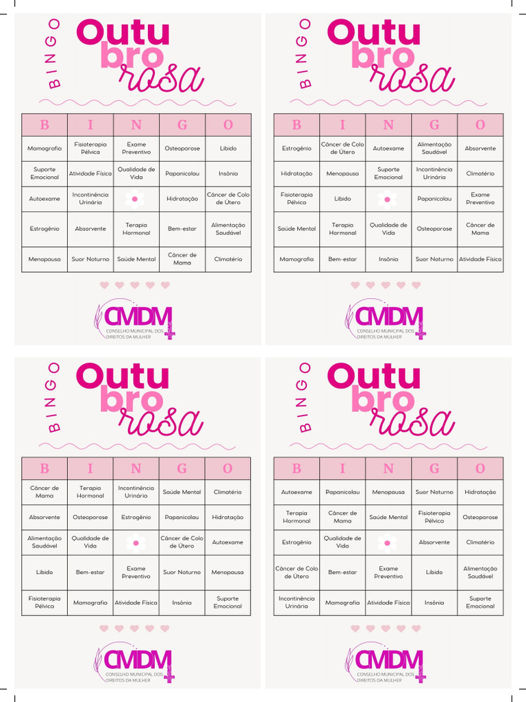 Cartelas Bingo Outubro Rosa | PDF