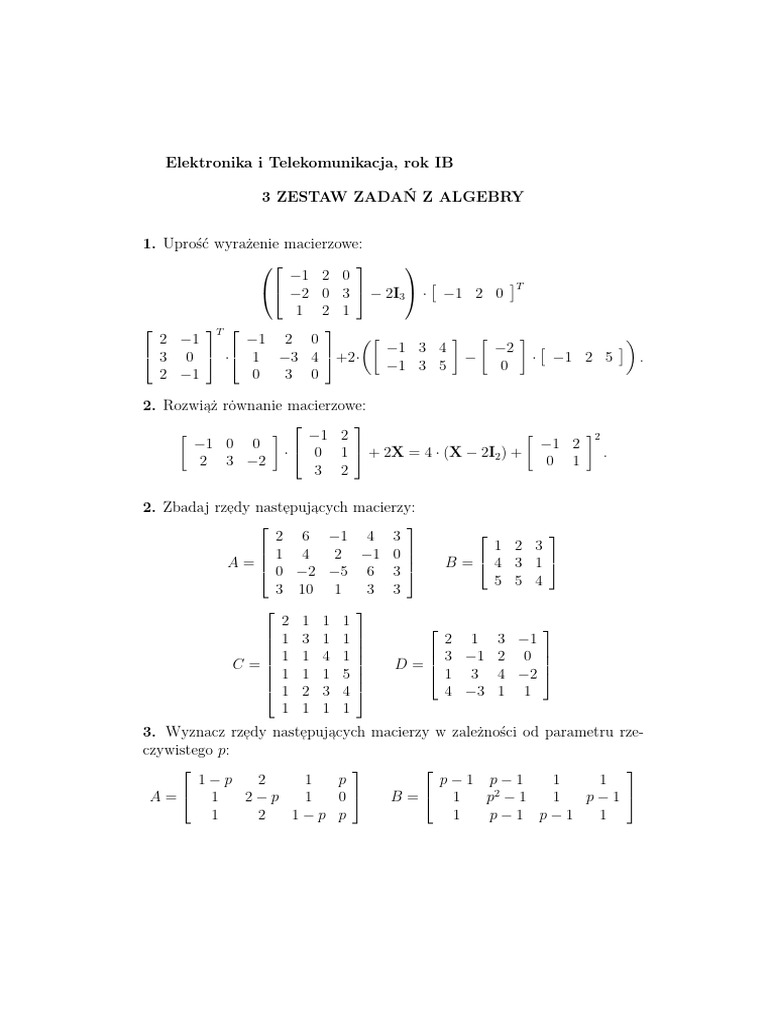 Zestaw 3 - Macierze | PDF